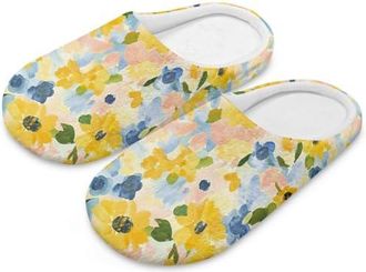 Coloranimal Chaussons de spa pour invit&eacute;s - Jetables et r&eacute;utilisables - Antid&eacute;rapants - Bout ferm&eacute;, Aquarelle Fleur Jaune, 38.5/39.5 EU