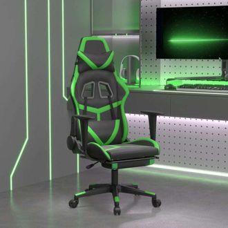 vidaXL Gaming-Stuhl mit Fu&szlig;st&uuml;tze Schwarz und Gr&uuml;n Kunstleder vidaXL