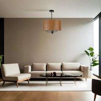 Opviq Elegant Chandelier with Metal Body & Bamboo Cap, 45 cm Diameter, Adjustable Height, E27 Socket, Walnut & Black Finish | Perfect for Modern Spaces