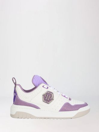 Philipp Plein Baskets montantes en cuir et daim avec monogramme en cristaux et logo Hexagon