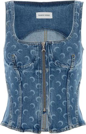 Marine Serre blouse imprimée à fermeture zippée - Bleu