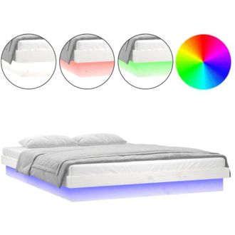 vidaXL Massivholzbett mit LEDs Wei&szlig; 140x190 cm Vidaxl