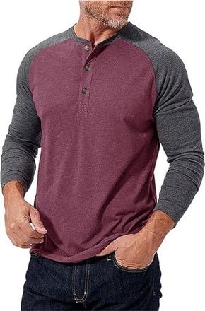 Generic Chemise Henley &agrave; manches longues boutonn&eacute;e et col Henley pour homme - L&eacute;ger et respirant - Manches longues raglan - Printemps et automne - Confortable