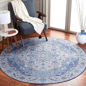 Safavieh Traditionell Teppich für Maschinenwaschbar und rutschfest - Ideal für stark frequentierte Bereiche - Tucson Collection, Kurzer Flor, Hellblau und Blau