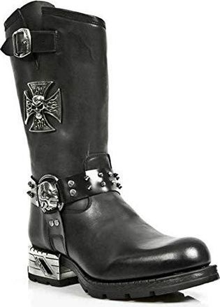 New Rock Hommes Bottes MR030-S1 Noir Western 100% Cuir Gothic Platform &Eacute;quitation Motard des Chaussures 40