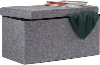 Relaxdays Faltbare Sitzbank XL mit Stauraum, Sitzcube Fußablage, Sitzwürfel als Aufbewahrungsbox, dunkelgrau, 76 x 38 x 38 cm