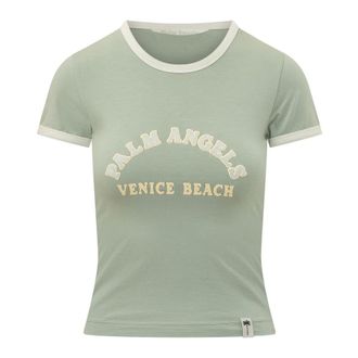 Palm Angels Femme, Tops, Vert, Taille: 40 FR Cali Vibes Slim Tee
