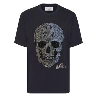 Philipp Plein Homme, Tops, Bleu, Taille: XL Degrade Round Neck T-Shirt Skull