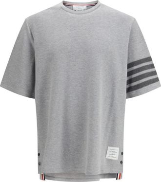 Thom Browne Homme, Tops, Gris, Taille: 2XL T-shirt textur&eacute; en piqu&eacute; de coton