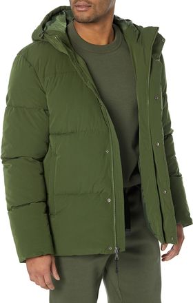 Amazon Essentials Herren Halblange Steppjacke Mit Kapuze (In Übergrößen Erhältlich), Dunkles Olivgrün, 3XL Große Größen