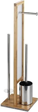 WENKO Stand WC-Garnitur Mod. Rivalta, mit integriertem Toilettenpapierhalter und WC-Bürstenhalter, aus echtem Bambus, 23 x 70 x 18 cm, Braun