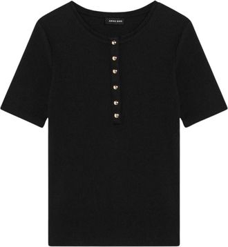Anine Bing Femme, Tops, Noir, Taille: 36 FR T-shirt Henley c&ocirc;tel&eacute;