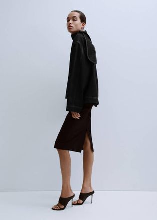 Mango Denimbluse mit Knotendetail am Kragen schwarz - Damen - M - MANGO