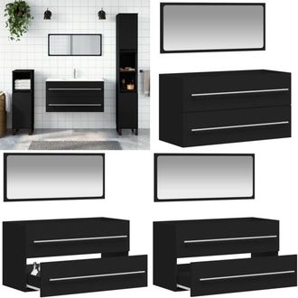 vidaXL Badschrank mit Spiegel Schwarz Holzwerkstoff - Badezimmerm&ouml;bel - Badschrank - Spiegel - Holzwerkstoff - Schwarzer Badschrank - Home & Living