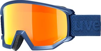 Uvex athletic CV - kontrastverstärkende Skibrille mit Anti-Fog-Beschichtung im kantigen Retro-Design für Damen und Herren - navy matt/orange-green - one si