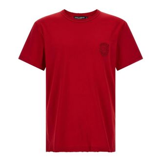 Dolce & Gabbana Baumwoll-T-Shirt mit Patch - - Tops - Herren - Rot - XL