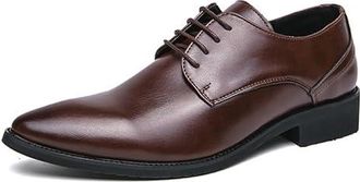 Generic Chaussures Oxford for Hommes, à Lacets, Bout Pointu, en Cuir PU, Couleur Unie, Derby, Talon carré, antidérapantes, Basses, for Bal de Promo(Marron,40 