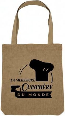 Fabulous Sac Shopping Tote Bag Aspect Lin - La Meilleure Cuisiniere du Monde Maman Famille Cuisine Chef Restaurant - Sac de Courses Toile Epaisse 360g Beige Na
