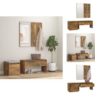 vidaXL Garderoben-Set R&auml;uchereiche Holzwerkstoff - Flurm&ouml;bel - Garderobensatz - Holzschrank - Schuhregal - Wohnzimmerdeko