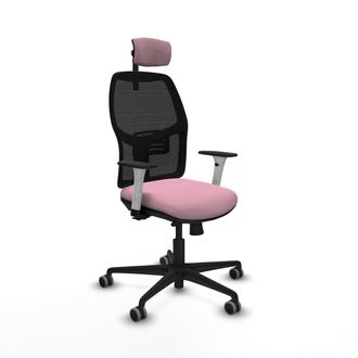 Piqueras y Crespo Palo Alfera Schreibtischstuhl mit wei&szlig;en und schwarzen Armlehnen, h&ouml;henverstellbare Lendenwirbelst&uuml;tze und h&ouml;henverstellbares Kopfteil, Schwarz/Rosa