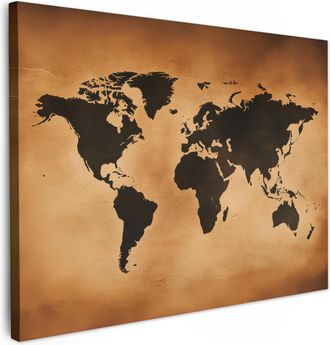 MuchoWow &copy; Leinwand Bilder 70x50 cm Wanddeko Wohnzimmer Aesthetic Room Decor Deko Zimmer Wandbilder Modern Bild auf Leinwand Weltkarte - Braun - Karte