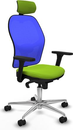 Piqueras y Crespo Gepolsterter B&uuml;rostuhl mit 3D-Armen, h&ouml;henverstellbare Lendenwirbelst&uuml;tze und Kopfteil, h&ouml;henverstellbar und neigbar, Blau/Pistazie