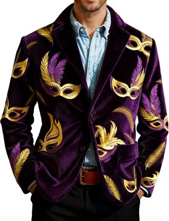 Generic WAZHAKU Karneval Sakko Herren Slim Fit Pailletten Faschingskost&uuml;me Herren Sakko Blazer Cord Cardigan Offener Paillettenjacke Mit Kn&ouml;pfte Langarm Rever