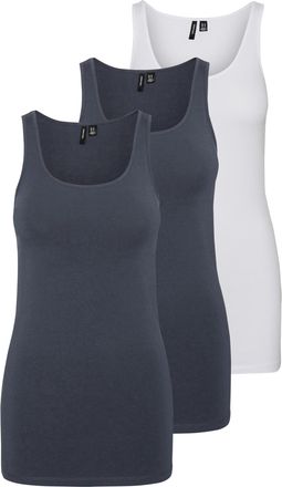 Vero Moda Damen VMMAXI My Soft Long Tank TOP GA 3er Pack 10229554, Bright White/Ombre Blue & OMBR, XS