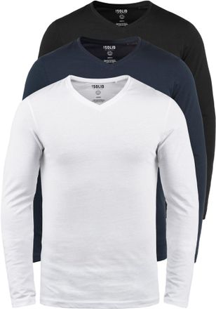 Solid SDBasil Herren Longsleeve Langarmshirt Basic Shirt im 2er Pack oder 3 er Pack mit V- Ausschnitt 3er Pack Baumwollmischung Slim fit, Größe:XXL, Farbe:3