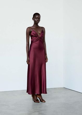 Mango Robe satin&eacute;e col V grenat - Femme - XS - MANGO