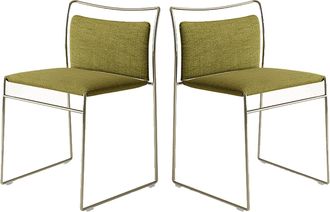 Generic 2er-Set Esszimmerstühle Im Mid-Century-Modern-Stil Mit Leinensitzfläche, Stapelbarem Metallrahmen for Küche Und Esszimmer(Green)