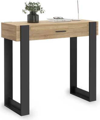 IDMarket PHOENIX Konsole aus Holz und Schwarz mit 1 Schublade
