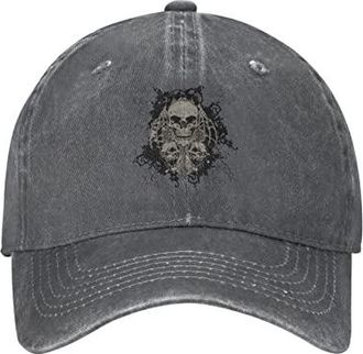 Yaxinduobao Casquette de baseball réglable en denim délavé pour homme Motif tête de mort, Cool Skull Deep Heather, taille unique