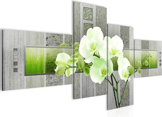 Runa Art Wandbilder Set XXL Blumen OrchideeWohnzimmer Schlafzimmer Grün Grau 4 Teilig - Made in Germany - 204645b