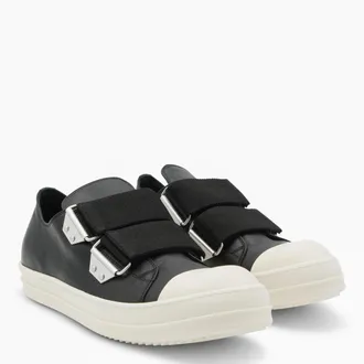Rick Owens Mens Leather Low-Top With Metal Buckle Sneaker Black