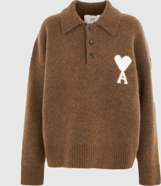 Ami Pull Polo Ami De Coeur Noisette Ecru