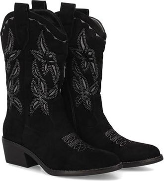 Shoes & Blues Botte Cowboy pour femme en gris moyen décorée avec broderies. Talon large et pointe fine. Saison automne., Noir, 37 EU