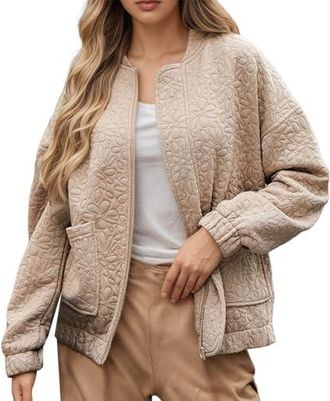 Generic Vestes d&eacute;contract&eacute;es &agrave; manches longues pour femmes, cardigan textur&eacute;, l&eacute;ger, confortable, &eacute;l&eacute;gant et tendance, beige, XXL