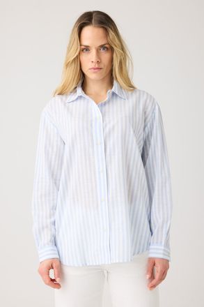 Knowledge Cotton Apparel Damen vegan Shirt Loose Stripe Blau
