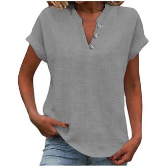 Generic T-shirts en lin pour femme - T-shirt d&eacute;t&eacute; &agrave; manches courtes - Coupe ample - T-shirt d&eacute;contract&eacute; - T-shirt surdimensionn&eacute; pour femme - Chemisier de f&ecirc;t
