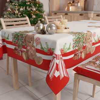 Petti Artigiani Italiani Petti - Weihnachtstischdecke Tischdecke 140 x 240 cm, rechteckig, schmutzabweisend & fleckenabweisend, Pflegeleichte Mikrofaser mit Motiv Kleiner B&auml;r,