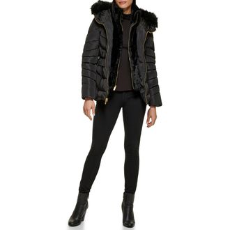 Guess Damen Puffer Hooded Cold Weather Coat, Schwarz, S