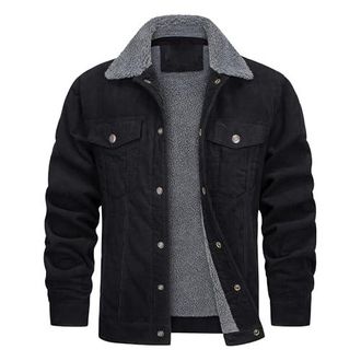 Generic Veste de camionneur en velours c&ocirc;tel&eacute; doubl&eacute; Sherpa avec boutons sur le devant et col en fourrure pour homme, noir 2, XL