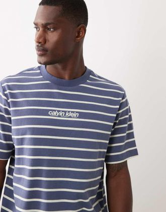 Calvin Klein Jeans T-shirt ray&eacute; - Bleu et blanc