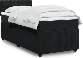 vidaXL Giroletto A Molle Con Materasso Nero 90x200 Cm In Velluto - Vidaxl