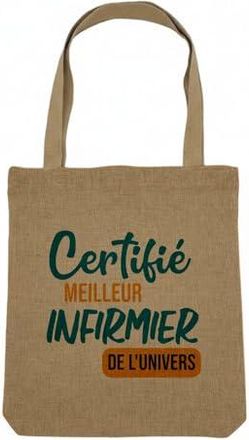 Fabulous Sac Shopping Tote Bag Aspect Lin - Certifi&eacute; meilleur Infirmier de lunivers Hopital Medecine - Sac de Courses Toile Epaisse 360g Beige Naturel Cabas Po