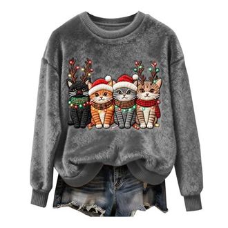 Generic Pull de No&euml;l pour femme - Grande taille - Motif imprim&eacute; de No&euml;l - Haut &agrave; manches longues - Coupe ample - Doux et confortable - Pour femme - Chaud et a