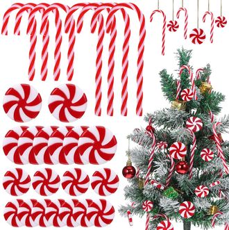 Valiclud 60st&uuml;cke Weihnachtsdekorationsornamente zum Aufh&auml;ngen Weihnachtsbaumschmuck Candy Cane Form Partyartikel f&uuml;r Fenster T&uuml;ren und W&auml;nde