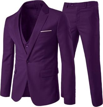 AlltheMen Costume Homme Formel daffaire de Couleur uni Un Bouton à la Mode Slim fit Trois pièces - Violet - XXL