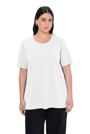 Ulla Popken Damen gro&szlig;e Gr&ouml;&szlig;en &Uuml;bergr&ouml;&szlig;en Plus Size T-Shirt, A-Linie, Rundhalsausschnitt, Halbarm schneewei&szlig; 46+ 807264200-46+